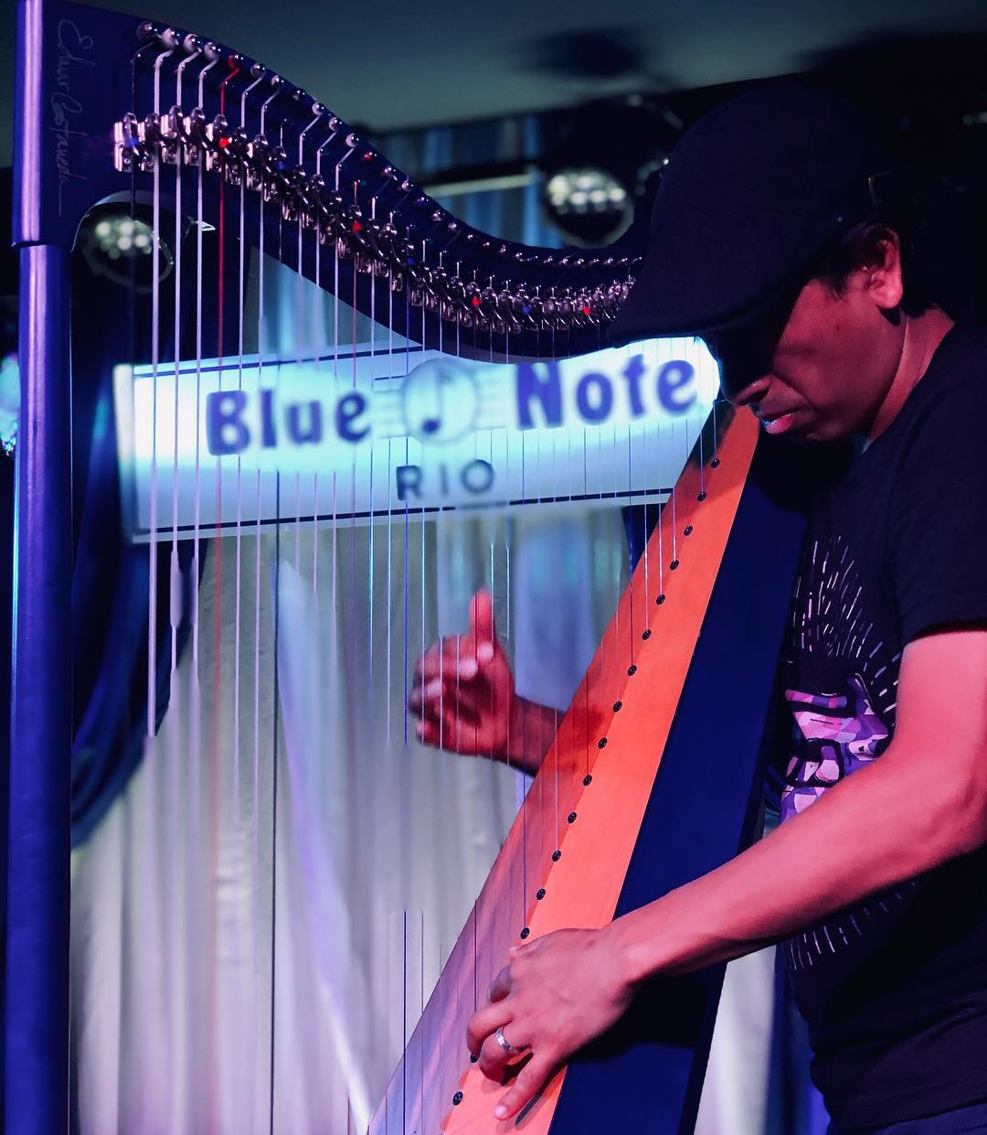 Edmar Castañeda, harpista colombiano, tocando no Blue Note Rio.